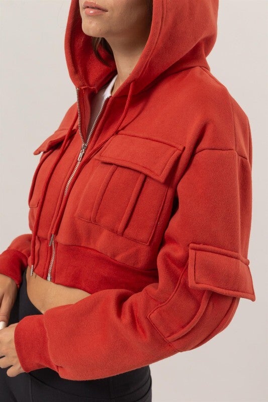 Rust Fleece French Terry Cropped Jacket | Beauty Box Boutique